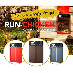 RUN-CHICKEN Automatic Chicken Coop Door Opener with Timer, Programmable Light Sensor, Battery Powered, Delay Options, Aluminum, Model T50, (USA Special)