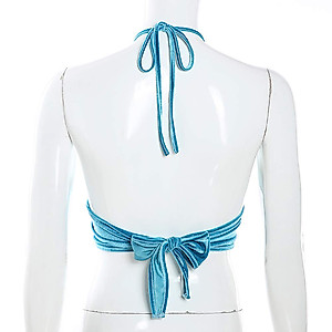 Women Halter Backless Camis Streetwear Club Patchwork Camisole Blue