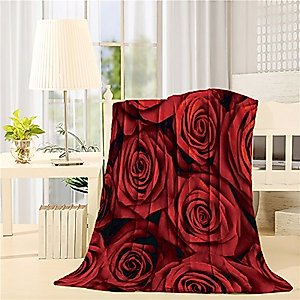 SIGOUYI Lightweight Flannel Fleece Blankets Reversible Throw Cozy Plush Microfiber All-Season Blanket for Bed/Couch - Throw 40x50 Inch, Valentines Red Roses