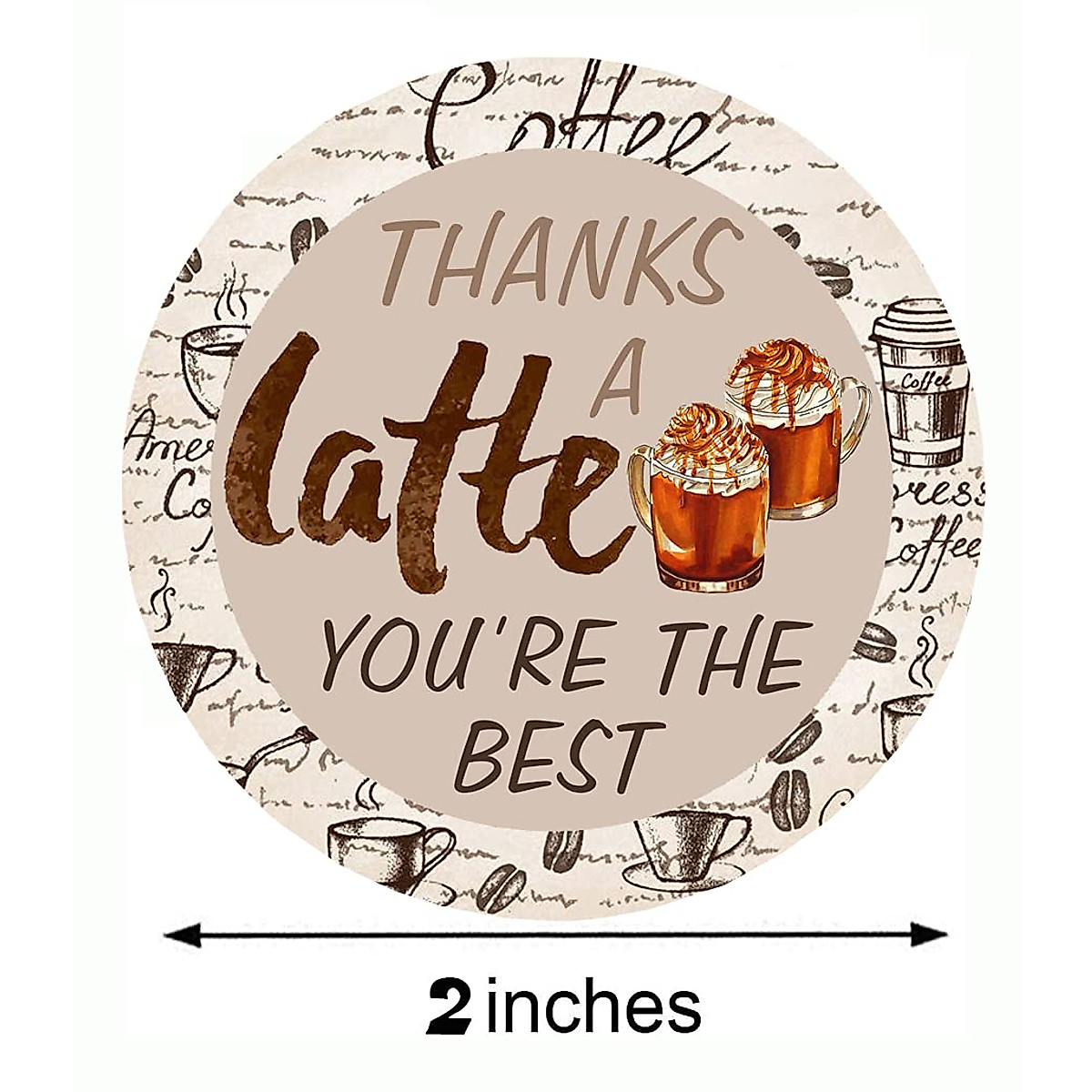2 inch Thanks A Latte Appreciation Thank You Stickers Coffee Holiday Themed Sticker Labels for Party Favors,Small Business,Packaging Seals 500pcs