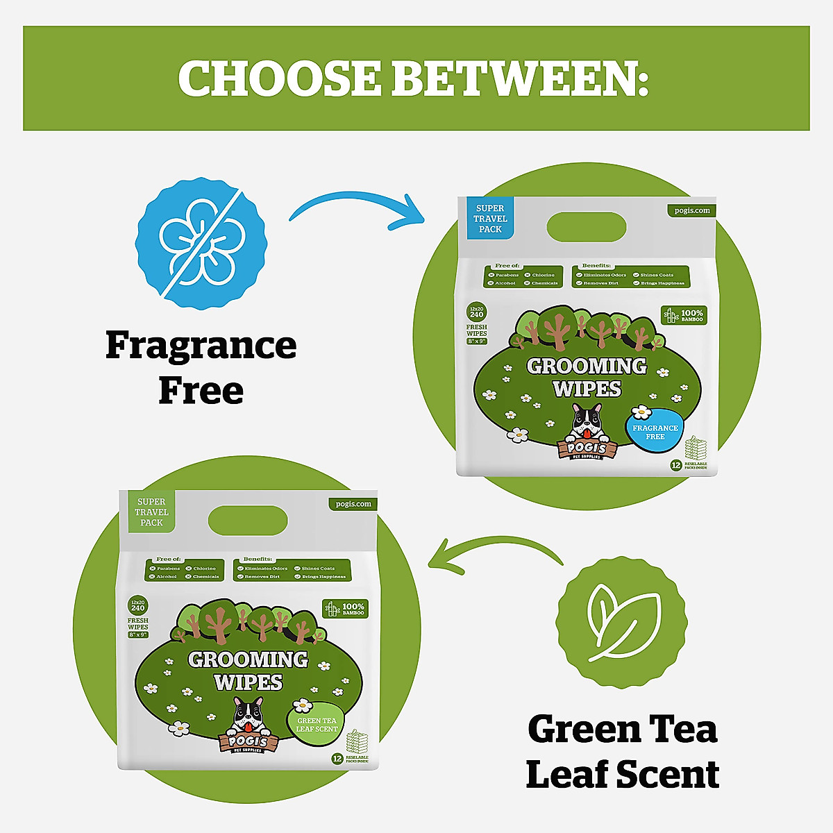 Pogi's Dog Grooming Wipes Travel Packs - 240 Dog Wipes for Cleaning and Deodorizing - Hypoallergenic Pet Wipes for Dogs, Puppy Wipes - Quick Bath Dog Wipes for Paws, Butt, & Body - Fragrance Free