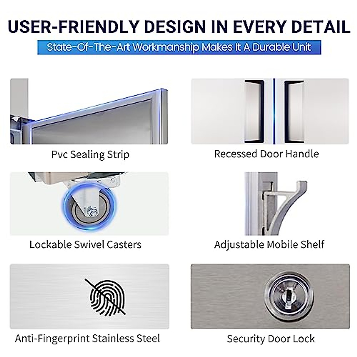 kalifon 54" Commercial Freezer with 2 Solid Door, 49 Cu.ft Reach-in Stainless Steel Freezer, Fan Cooling Freezer for Restaurant, Bar, Home, Shop, and Business(Equip 8 Shelves)