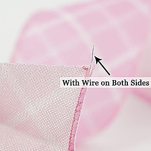 MEEDEE Pink Gingham Christmas Ribbon Wired Plaid Check 2.5 Inch X 10 Yards Burlap for Crafts Decoration Bows Making Flower Wreath Floral Bouquet Gift Wrapping