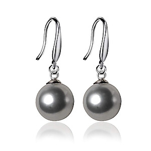 10mm Ocean Pearl Dangle Earrings Natural Shell Beads Drop Earrings Fashion Jewelry for Women-Grey