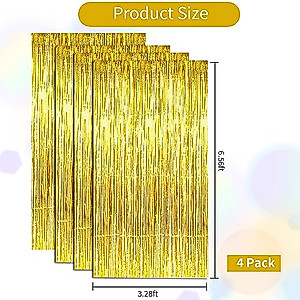 BEISHID 4 Pcs Gold Door Streamers Tinsel Curtain Party Streamers Backdrop Fringe Foil Wall Background for Birthday Halloween Christmas Wedding Party Decoration(3.28 ft x 6.56 ft)