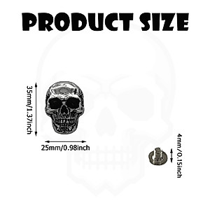 Kesvila 10PCS Skull Head Decorative Buckle Skull Conchos for Leather Screw Back for Bag Leather Belt DIY Craft Making (Antique Silver)