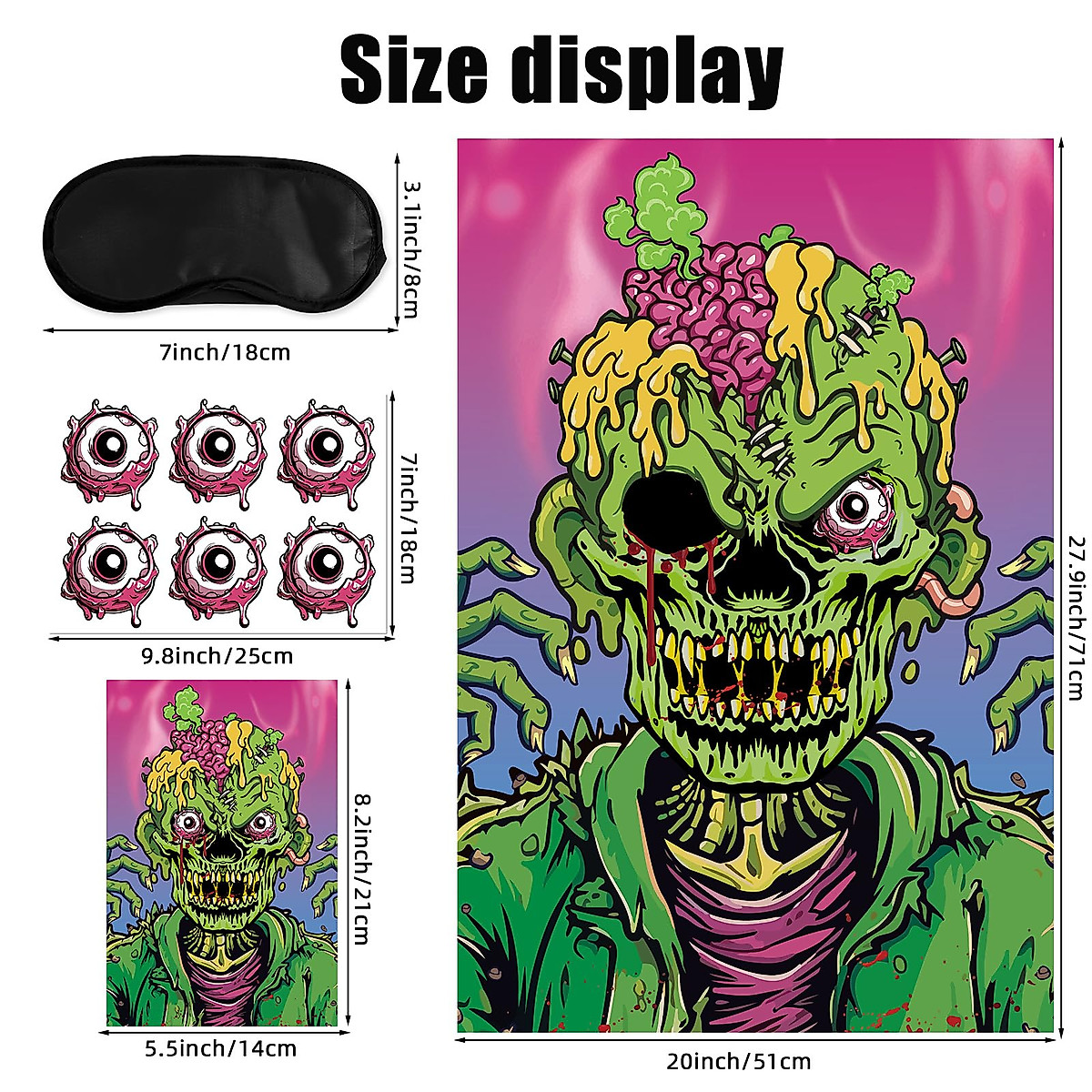 Hxezoc Pin The Eyeball On The Zombie Game with 24 Pcs Eyeballs Stickers, Halloween Pin The Tail Scary Zombie Party Games for Kids Halloween Party Birthday Party Supplies