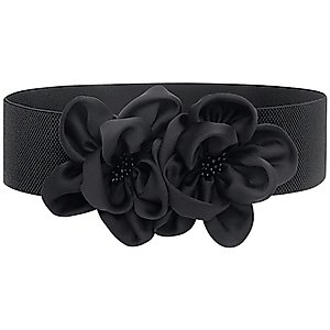 ALAIX Women's Wide Belt Stretchy Chunky Waist Belt Dress Belts Big Flower Cinch Belts Elastic Belts for Women