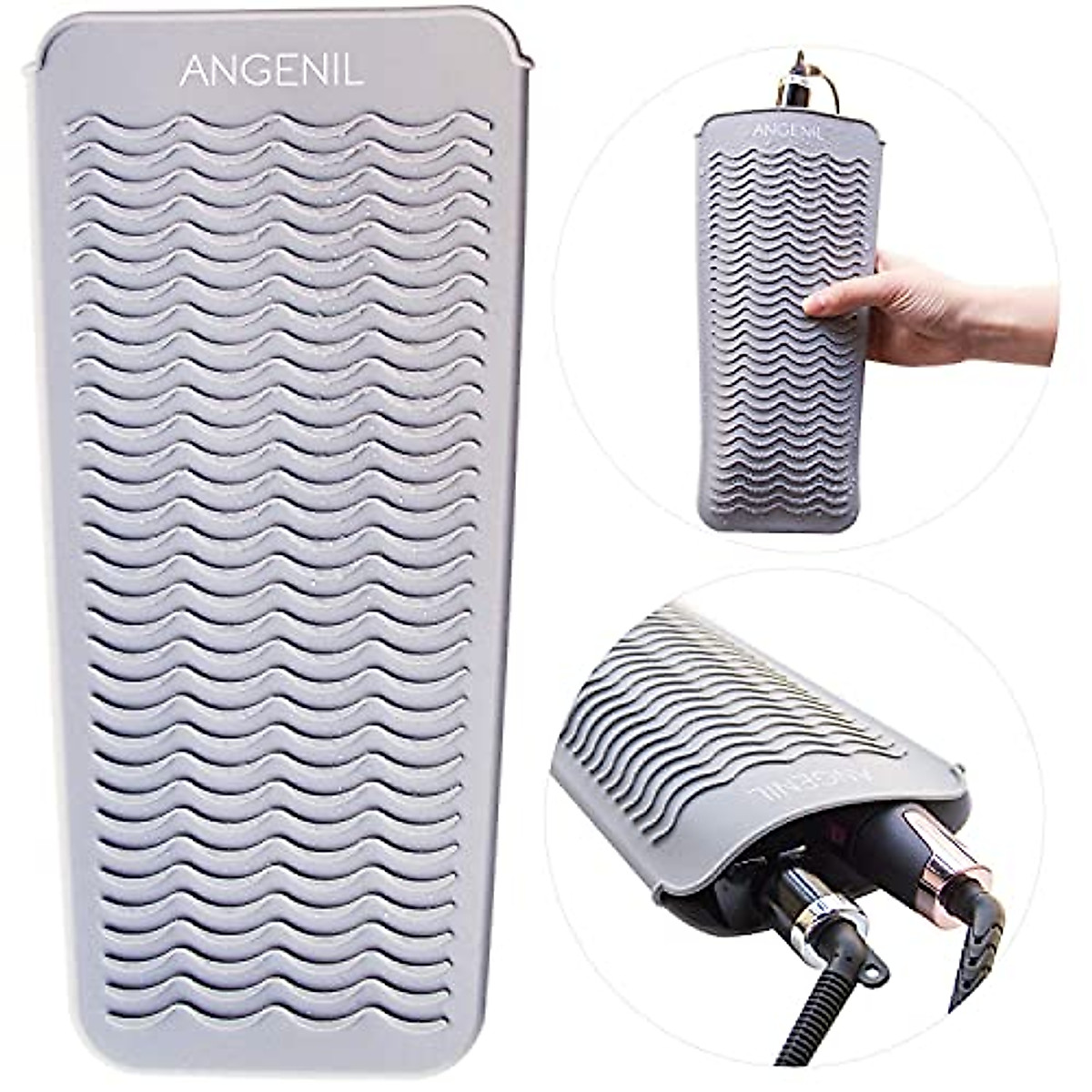 ANGENIL Professional Silicone Heat Resistant Mat Pouch for Hair Straightener, Curling Iron and Flat Iron, Portable Travel Mat and Cover for Hair Styling Tools, Grey