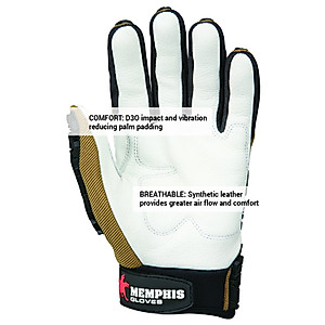MCR Safety PD2903M Predator Multitask Grain Cow Leather Palm, Breathable, Padded Gloves, Tire Tread Backing, White, Medium, 1 Pair