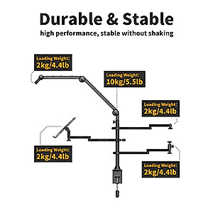 Home Stream Camera Desk Mount - LS21 Desktop Overhead Camera Mount Flexible Microphone Boom Arm + Laptop Stand Mount + 2 Extension Magic Arm for Webcam DSLR Ring Light Laptop Mic