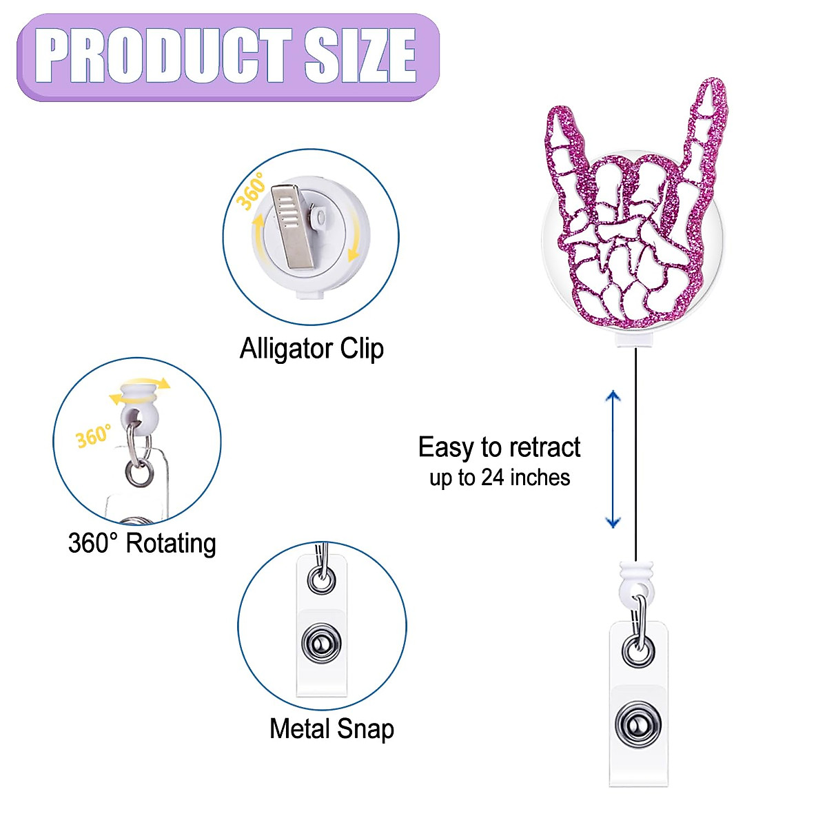 Halloween Badge Reel Retractable with ID Clip Acrylic Skull Hand Badge Holder Holiday Gift, for Nurse Student Teacher Office Name Tag Badge Clip