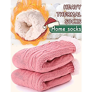 EBMORE Women Slipper Fuzzy Socks Fluffy Cozy Cabin Warm Winter Soft Thick Comfy Fleece Christmas Anti Slip Home Stocking Stuffer(Pink)