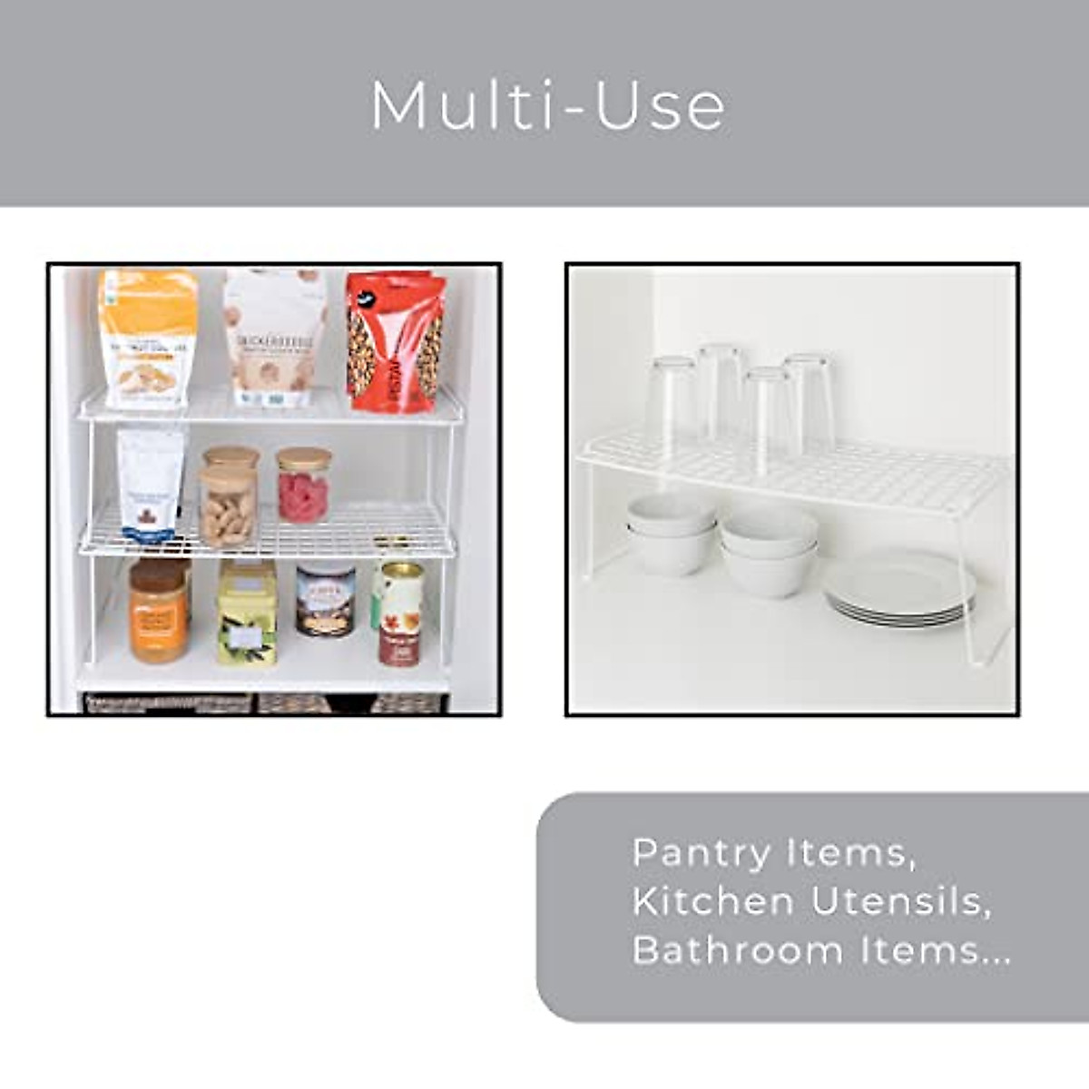 Smart Design Stacking Cabinet Shelf Rack - Set of 6 - Extra Large 22 x 10 Inch - Steel Metal Wire - Cupboard, Plate, Dish, Counter and Pantry Organizer Organization - Kitchen - White