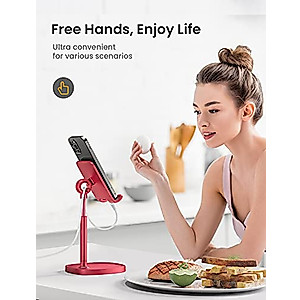 LISEN Cell Phone Stand,Angle Height Adjustable Stable Cell Phone Stand for Desk,Sturdy Aluminum Metal Phone Holder (Red)