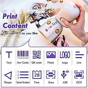 PEKOKO Handheld Printer Portable Mini Inkjet Printer Color Barcode Printer 1200dpi Wireless