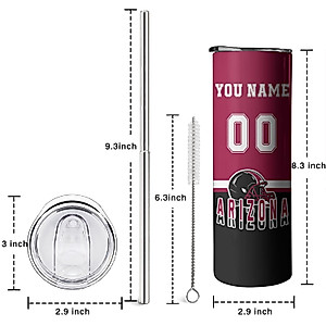 20oz Football City Customs stainless steel Insulated tumbler with Lid and Straws, Personalized football gifts for fans, Travel Cup Adds Your Name and Number