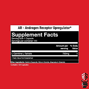 Gorilla Mode AR Carnitine 750mg Capsules – Androgen Receptor Upregulator/Boosts Cellular Energy, Upregulates Androgen Receptor Density/Shuttles Fatty Acids (120 Capsules)
