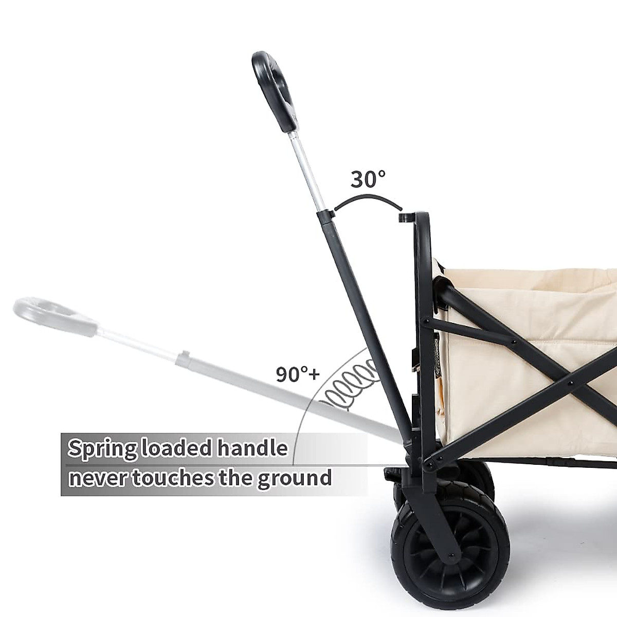 WHITSUNDAY Collapsible Folding Garden Outdoor Park Utility Wagon Picnic Camping Cart with 8“ Bearing Fat Wheel and Brake (Standard Size(Plus+) 8" Wheels with Tailgate (Beige)