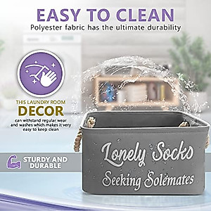 Lost Socks Basket For Laundry Room Accessories Farmhouse Laundry Room Sign (Grey/White)