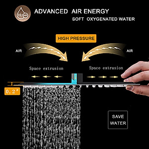 BESy 12 Inch Rain Shower Head, 10" Square Rainfall & High Pressure Stainless Steel Bath Showerhead, 14 Inches Straight Extended Shower Arm With Flange, Rain Shower Head Extension Arm Matte Black