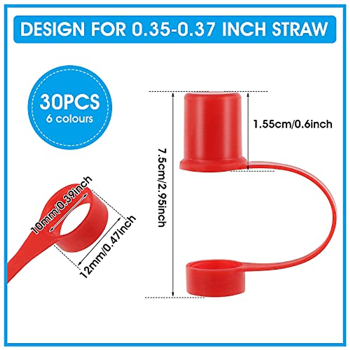 Prasacco 30 Pieces Straw Tips Cover, Colorful Plastic Drinking Straw Caps Reusable Drinking Straw Lids Straw Plug Drinking Dust Cap Drinking Straw Caps for 9 mm（0.35inch） Straws（6 Colors） (30 PCS)