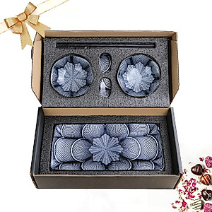 ELUSH 8 Piece Japanese Style Ceramic Sushi Plate Set 10-inch rectangle sushi dishes- 2 Sushi Plates, 2 Sauce Dishes, 2 Pairs of Chopsticks, 2 Chopsticks Holders