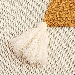 Senshuerjie Cotton Knit Blanket Cozy Soft Light Throw Blanket for Sofa Chair Bed Blankets with Handmade Tassel (Khaki and Brown Combo 50x60 Inch)