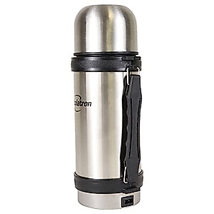 Koolatron 12V Insulated Vacuum Flask with Heater, 1L Silver and Black Stainless Steel, Push Button Dispenser, for Car, SUV, Truck, RV, Boat