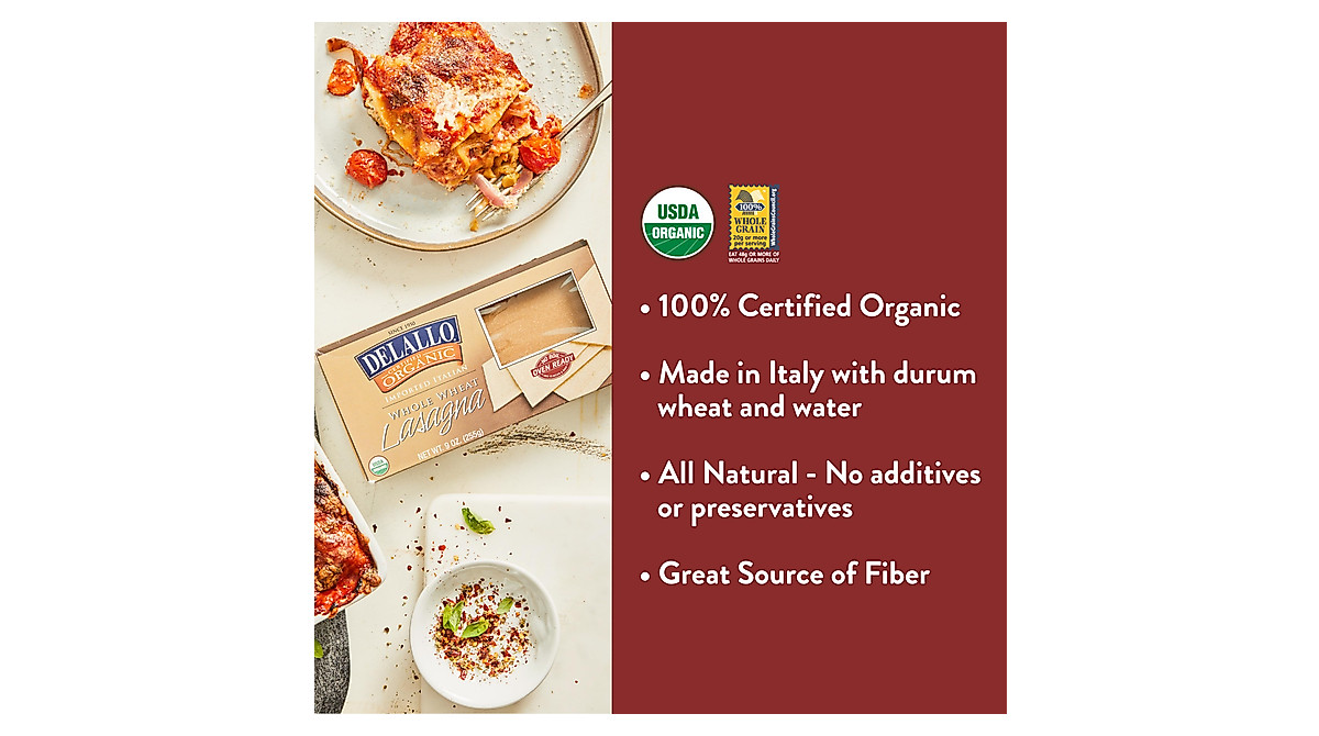 DeLallo Whole Wheat Lasagna Noodles 4 Pack | Oven-Ready Italian Pasta