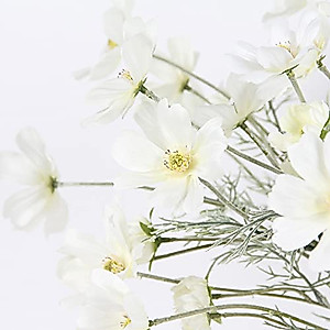 2 Pcs Artificial Fake Flowers Plants Cosmos Silk Flower Arrangements Wedding Bouquets Decorations Plastic Floral Table Centerpieces for Home Kitchen Garden Party Decor Approx 23.6'' High - White