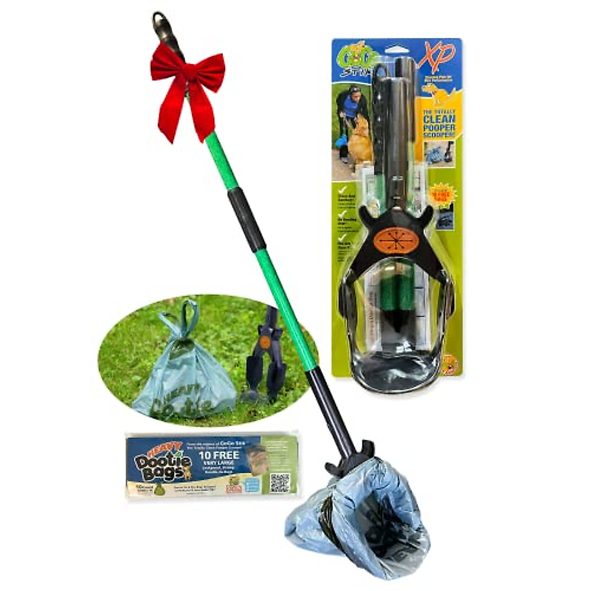 GoGo Stik XP Totally Clean Pro Pooper Scooper with Bags for All Dog Pet Waste Cleanup. 37inch. Keeps Hands and Scooper Clean. Use Store Bags or Heavy Dootie Bags. Unbreakable FRP Handle.