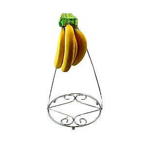 Dependable Industries Metal15.25" Tall Kitchen Banana Tree Holder Rack Ripen Fruit Evenly Prevents Bruising & Spoiling Chrome Silver Finish