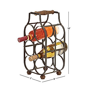 Deco 79 Metal Handled 6 Bottle Wine Rack, 8" x 7" x 16", Black
