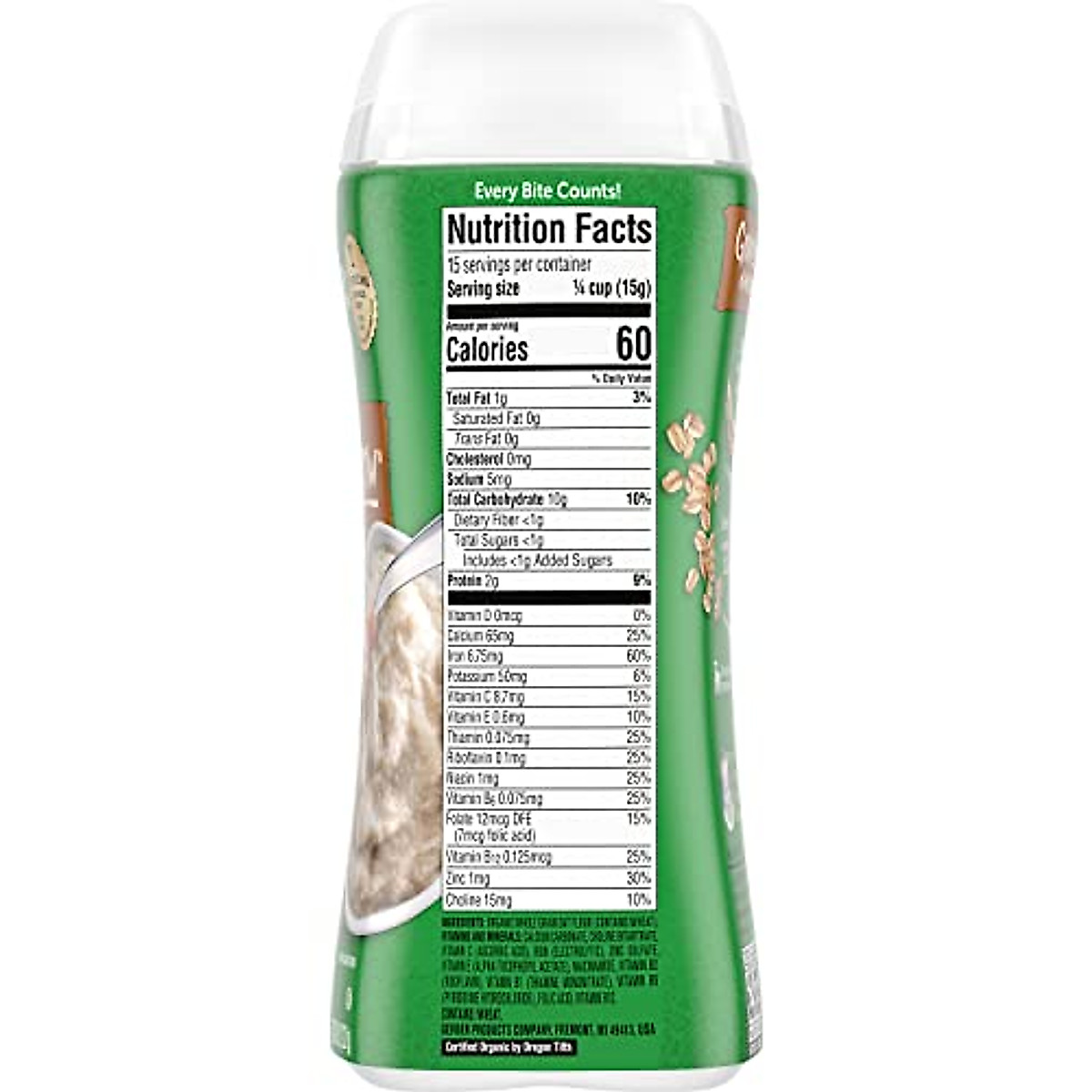 Gerber Organic for Baby 1st Foods Grain & Grow Cereal, Oatmeal Cereal, Made with Whole Grains & Iron, USDA Organic & Non-GMO, 8-Ounce Canister (Pack of 3)