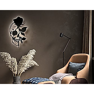 Skull With Rose Metal Wall Art With LED Lights, Flower Skull Signs, Sugar Skull, Skeleton Decor, Halloween Gothic Decor, Skull Roses Decor