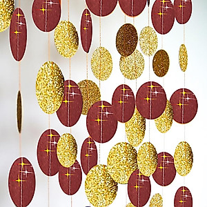 Graduation Decorations Burgundy Gold 2024/Fall Bridal Shower Wedding/Maroon Gold Graduation Party Decorations/Burgundy Gold Birthday Decorations Burgundy Paper Garlands