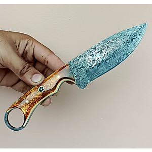 Unique Blades Damascus knife, Hunting knife with sheath, fixed blade Camping knife, Skinner knife, Hand Made Knives