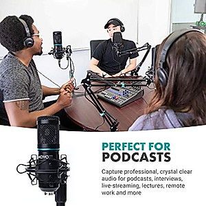 Movo PC-M6 Universal Cardioid Condenser Microphone Bundle with Tabletop Mic Stand, Dual Layer Pop Filter, and Audio Cables - Great Studio Equipment Kit with Perfect Singing Microphone for Recording