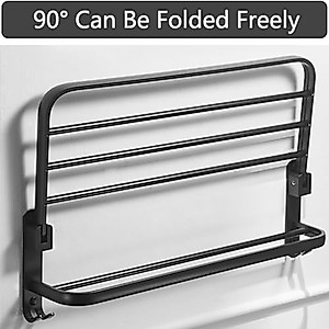 Towel Racks, Towel Rack with Shelf Wall Mounted Drill/Adhesive 2 Tier Aluminum Tea Towel Holder with 2 Hooks Foldable Bath Towel Holder for Kitchen Toilet/50Cm/a