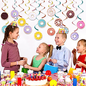OctinPris 4-Sets Donut Party Banners & Spiral Danglers Decoration Donut Garland Kit Donut Party Decorations Donuts Hanging Swirl Papercutouts Ceremony décor.