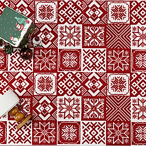 WondRg Christmas Area Rug 8x10 Red Snowflake Checkered Decorative Living Room Bedroom Throw Rug Washable Non Slip Soft Low Pile Large Carpet for Kitchen Entryway Dining Room Home Decor