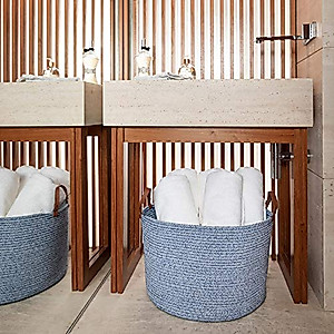 OrganiHaus Large Basket for Blankets for Living Room 20x13 | Woven Laundry Basket | Boho Blanket Basket | Toy Storage Basket for Kids | Cotton Rope Basket w/Handles | Shoe Basket for Entryway - Blue