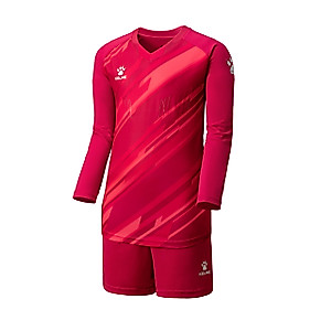 KELME Men's Soccer Goalie Jerseys,Padded Goalkeeper Kit,Youth Goalie Shirt and Pants with Socks Red X-Small