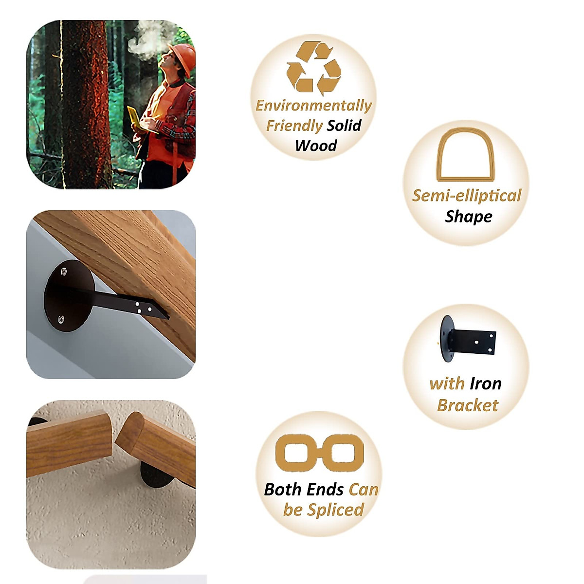 Indoor Wooden Handicap Handrails for Stairway/Entrance/Hot Tub, Long 3m 3.5m 4m 4.5m 5m 5.5m 6m Disabled Porch Railing/Hand Pipe, Handrail Supports System (Size : 4.8m(15.7ft)=4 Sections)