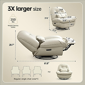 COOSLEEP Oversized Electric Rocker Recliner Swivel Glider with 43.5'' Sitting Width and 270° Swivel,360° Surround Sound Breathing Ambient Lighting,Comes a 3-in-1 Pillow (Beige)