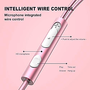 D-GROEE Earbuds Earphones, Wired Headphones in Ear, in-Ear Wired Earphone Metal Magnetic Subwoofer Mic Volume Control Gaming Headset Pink