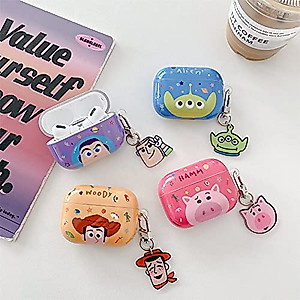 Soft TPU Cute AirPod Pro Case Cover for Apple AirPods 2019 with Charm Keychain Clip Buzz The Lightyear Purple Color Toy Story Pixar Disney Cartoon Cool Fun Special Kids Girls Boys Daughter Son