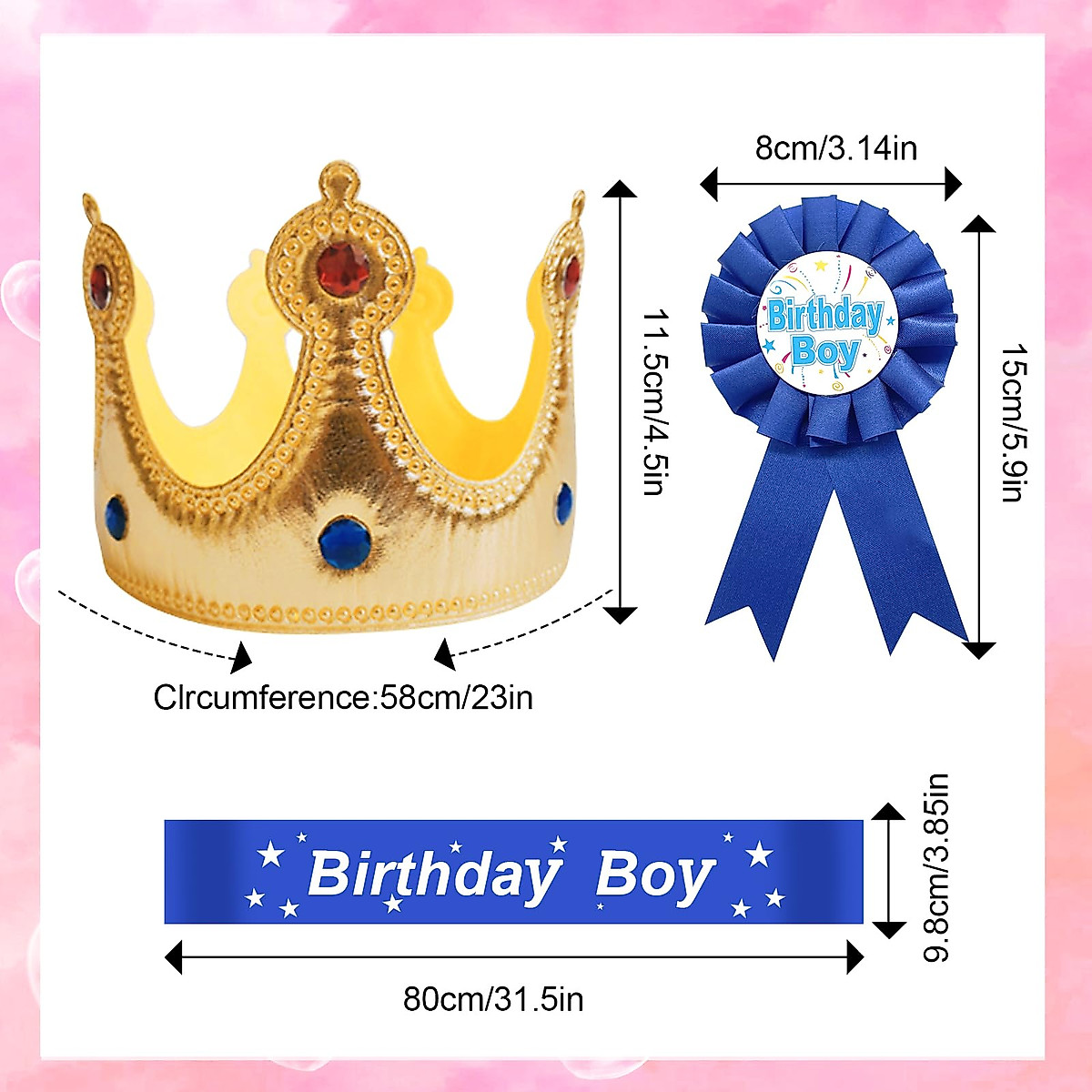 LLMSIX Birthday Party Set - King Crown, Sash, Decorations, Photo Props for Boys Kids Theme