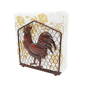 Metal Rooster Design Tabletop Napkin Holder/Freestanding Tissue Dispenser,Rustic Red